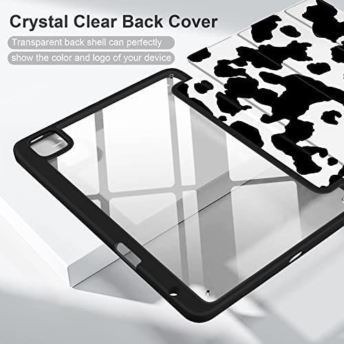 MEEgoodo Case for iPad Pro 12.9 Case M2 6th/5th/4th/3rd Generation 2022 2021 2020 2018, Tablet Cases with Clear Transparent Acrylic Back Shell, Black & White Piebald