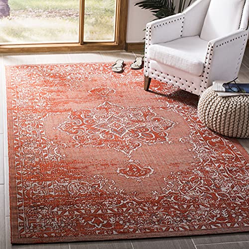 SAFAVIEH Palazzo Collection Area Rug - 8' x 11', Orange & Light Grey, Boho Medallion Design, Non-Shedding & Easy Care, Ideal for High Traffic Areas in Living Room, Bedroom (PAL124-7941)