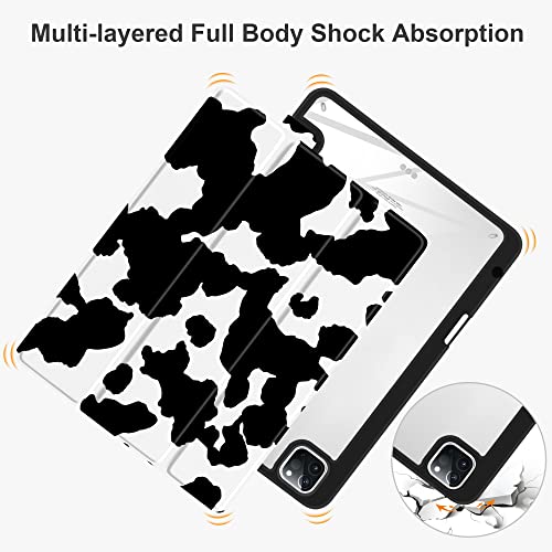 MEEgoodo Case for iPad Pro 12.9 Case M2 6th/5th/4th/3rd Generation 2022 2021 2020 2018, Tablet Cases with Clear Transparent Acrylic Back Shell, Black & White Piebald