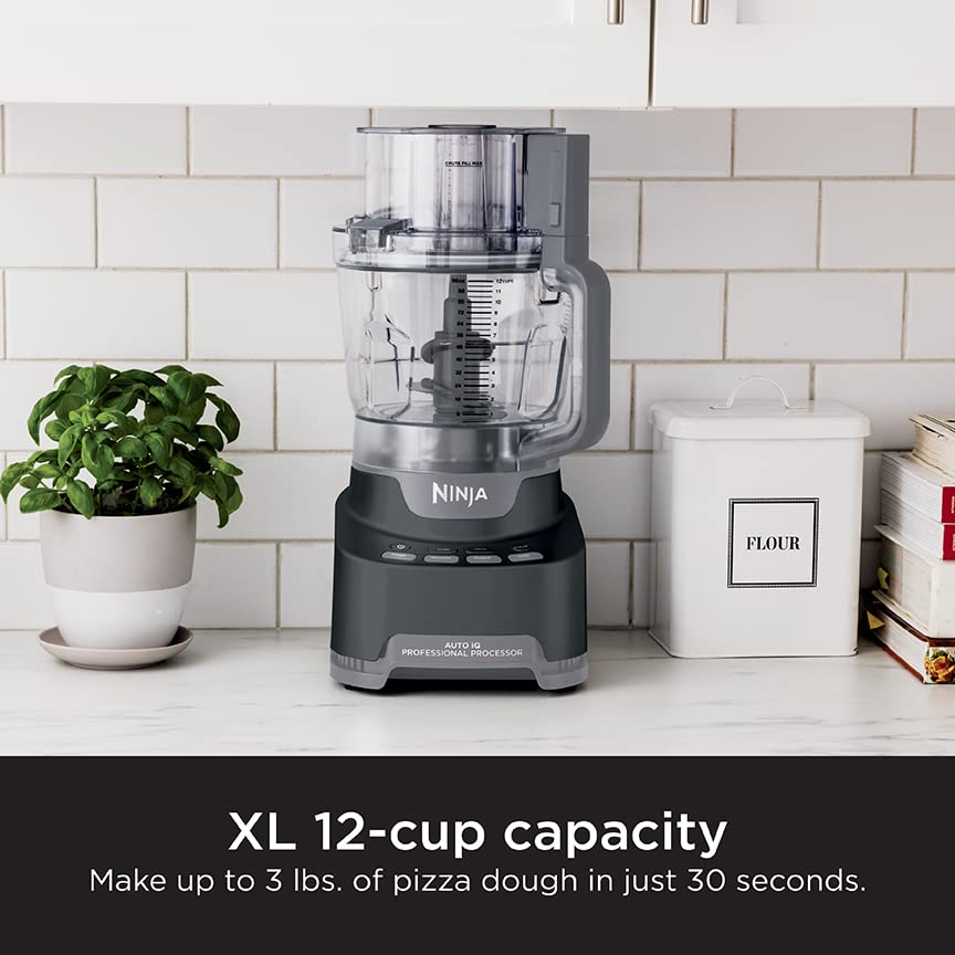 Ninja NF705BRN Professional XL Food Processor, 1200 Peak-Watts. 4 Functions for Chopping, Slicing/Shredding, Purees, Dough. 12-Cup Processor Bowl, 2 Blades/Discs, Feed Chute/Pusher, Storage Box, Black