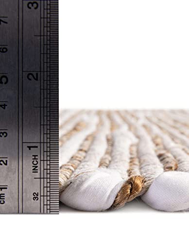Unique Loom Chindi Jute Collection Area Rug (10' x 14' 1" Rectangle, Natural/ Ivory)