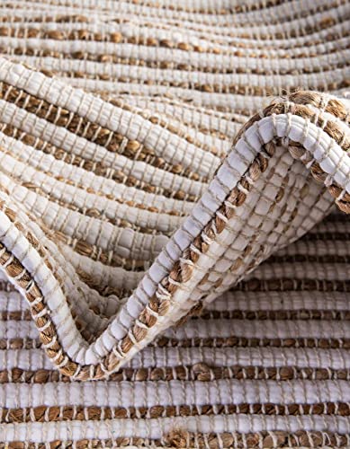 Unique Loom Chindi Jute Collection Area Rug (10' x 14' 1" Rectangle, Natural/ Ivory)