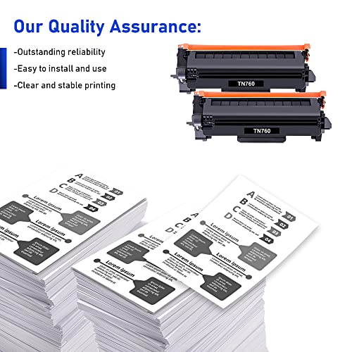 TN760 TN-760 High Yield Black: 2 Pack Compatible TN730 TN 760 Toner Cartridge Replacement for Brother MFC-L2710DW HL-L2395DW MFC-L2750DW HL-L2370DW HL-L2390DW DCP-L2550DW HL-L2350DW Printer