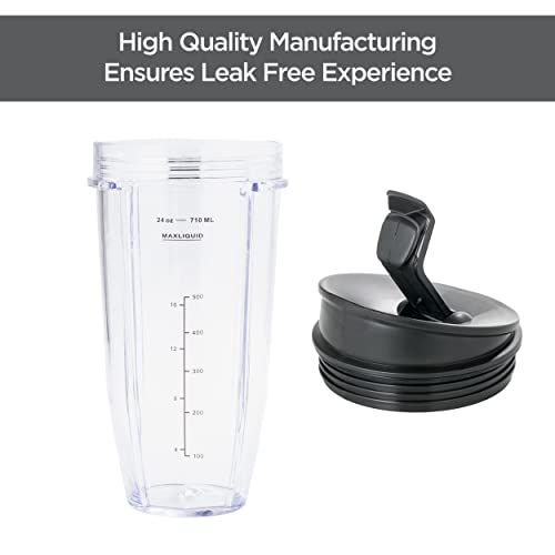 2 Replacement 24 oz Cups with Lid & Extractor Blade [7-FIN ONLY] for Ninja Blender (Auto iQ BN801 BL480-30 BL640-30 BL642-30 NN100-30 BL2012)