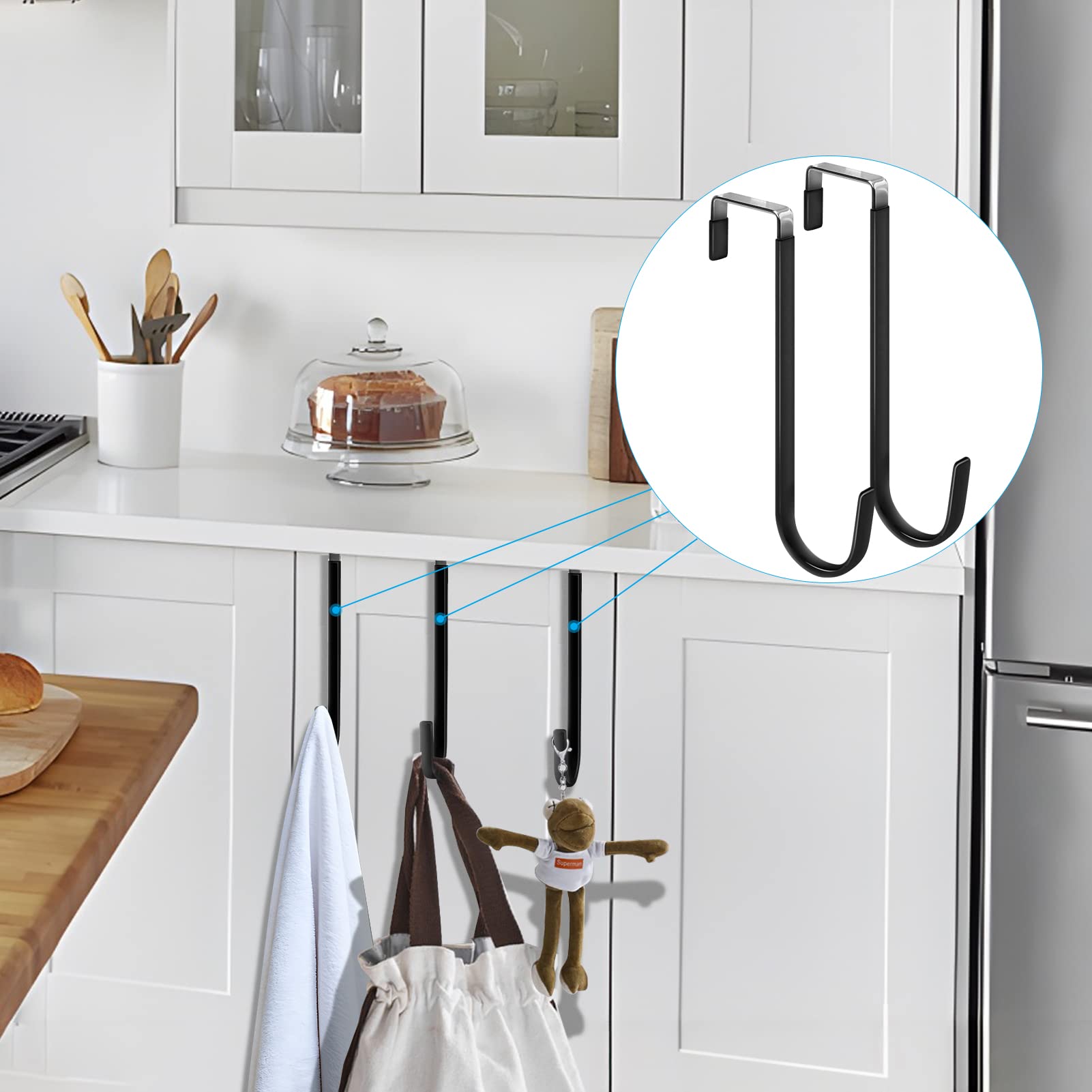 FYY Over The Door Hooks, 4 Pack Upgraded Long Door Hangers Hooks with Rubber Prevent Scratches Heavy Duty Organizer Hooks for Hanging Clothes, Towels, Hats, Coats, Bags Black