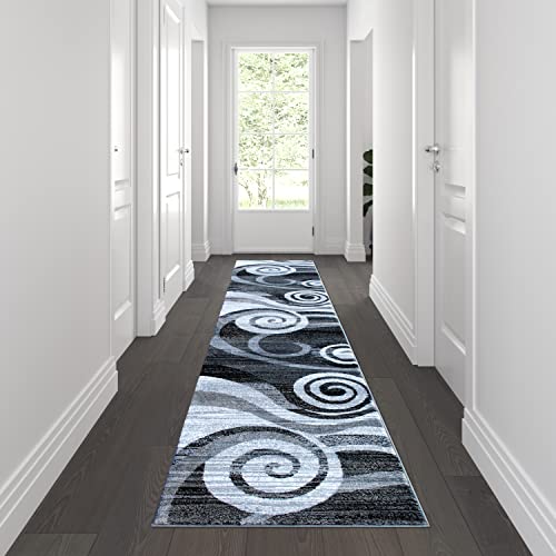 Flash Furniture Cirrus Collection Swirl Patterned Area Rug - Gray Olefin Fibers with Jute Backing - 2' x 11' - Entryway, Living Room, Bedroom