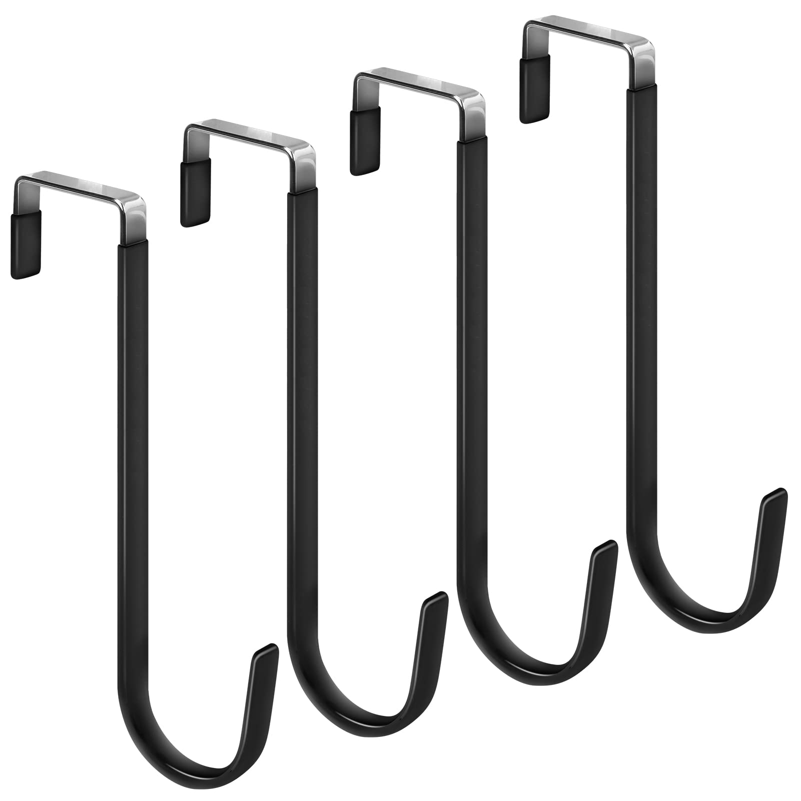 FYY Over The Door Hooks, 4 Pack Upgraded Long Door Hangers Hooks with Rubber Prevent Scratches Heavy Duty Organizer Hooks for Hanging Clothes, Towels, Hats, Coats, Bags Black