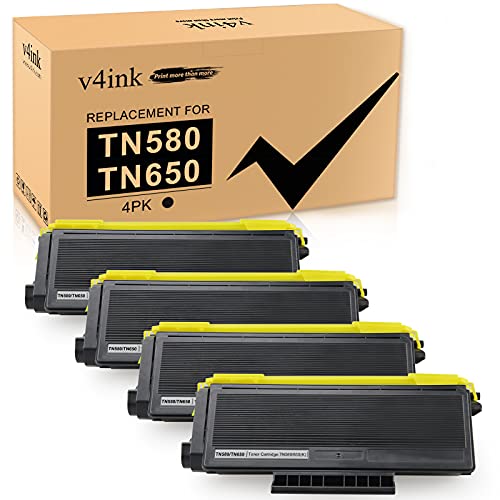 v4ink 4-Pack Compatible Toner Cartridge Replacement for Brother TN580 TN620 TN650 High-Yield work with HL-5240 HL-5250 HL-5340 HL-5370 MFC-8460 MFC-8480 MFC-8680 MFC-8690 MFC-8860 MFC-8890 Series