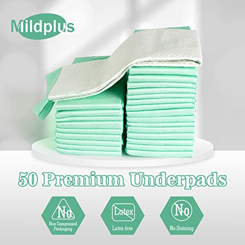 MILDPLUS Disposable Bed Pads 30“X36” (50 Pcs) Extra Large Underpads for Incontinence Disposable Pads for Adult, Bedwetting Child or Pets (90g/Piece, 7g SAP)