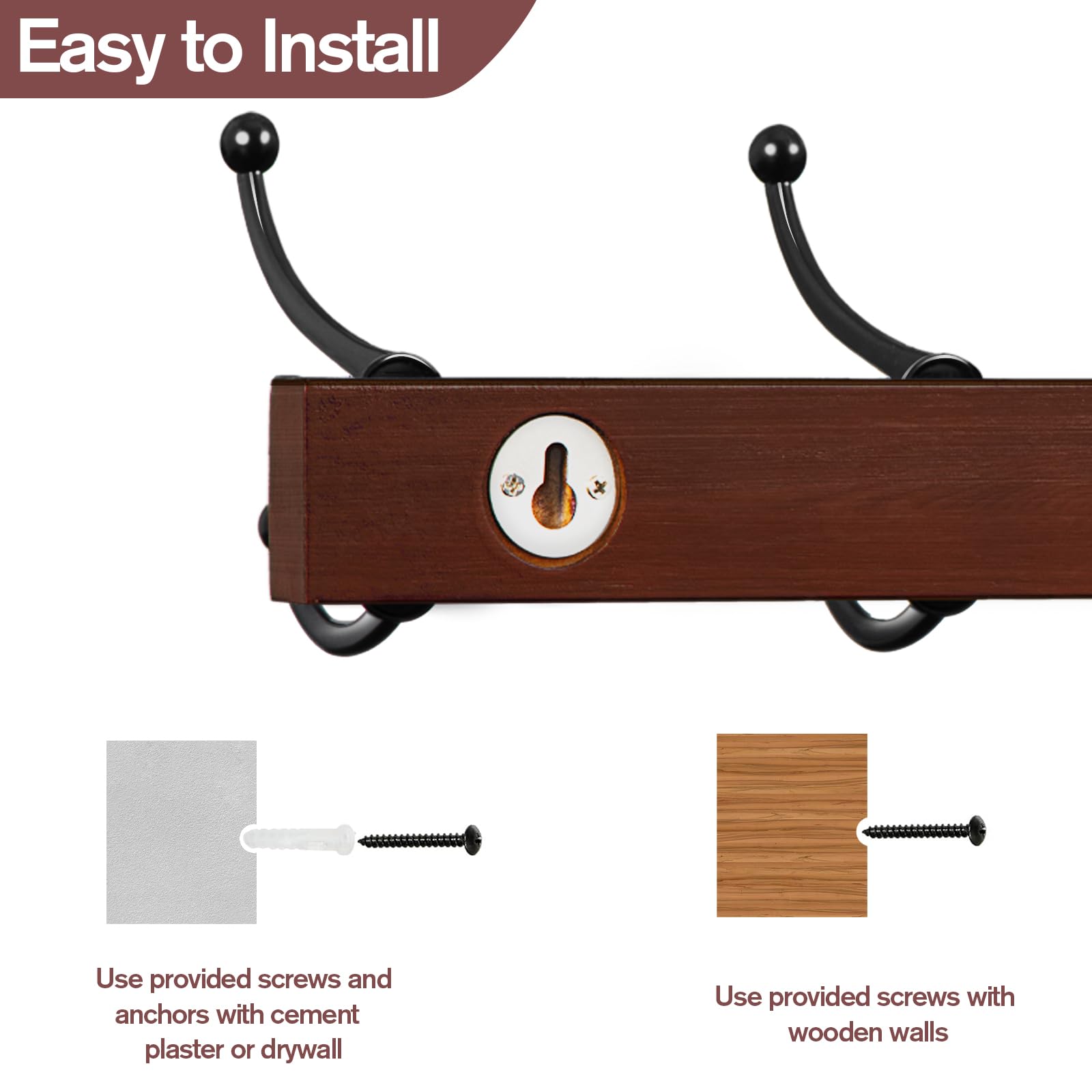 Zhithink Coat Hooks for Wall, Wall Mounted Coat Rack, Coat Hooks Wall Mount, 5 Hooks for Jacket Coat Hat, Pre-Assembled Wall Coat Rack for Entryway Bathroom Bedroom (1 Pack 17.13'' x 1.37'' x 0.59'')