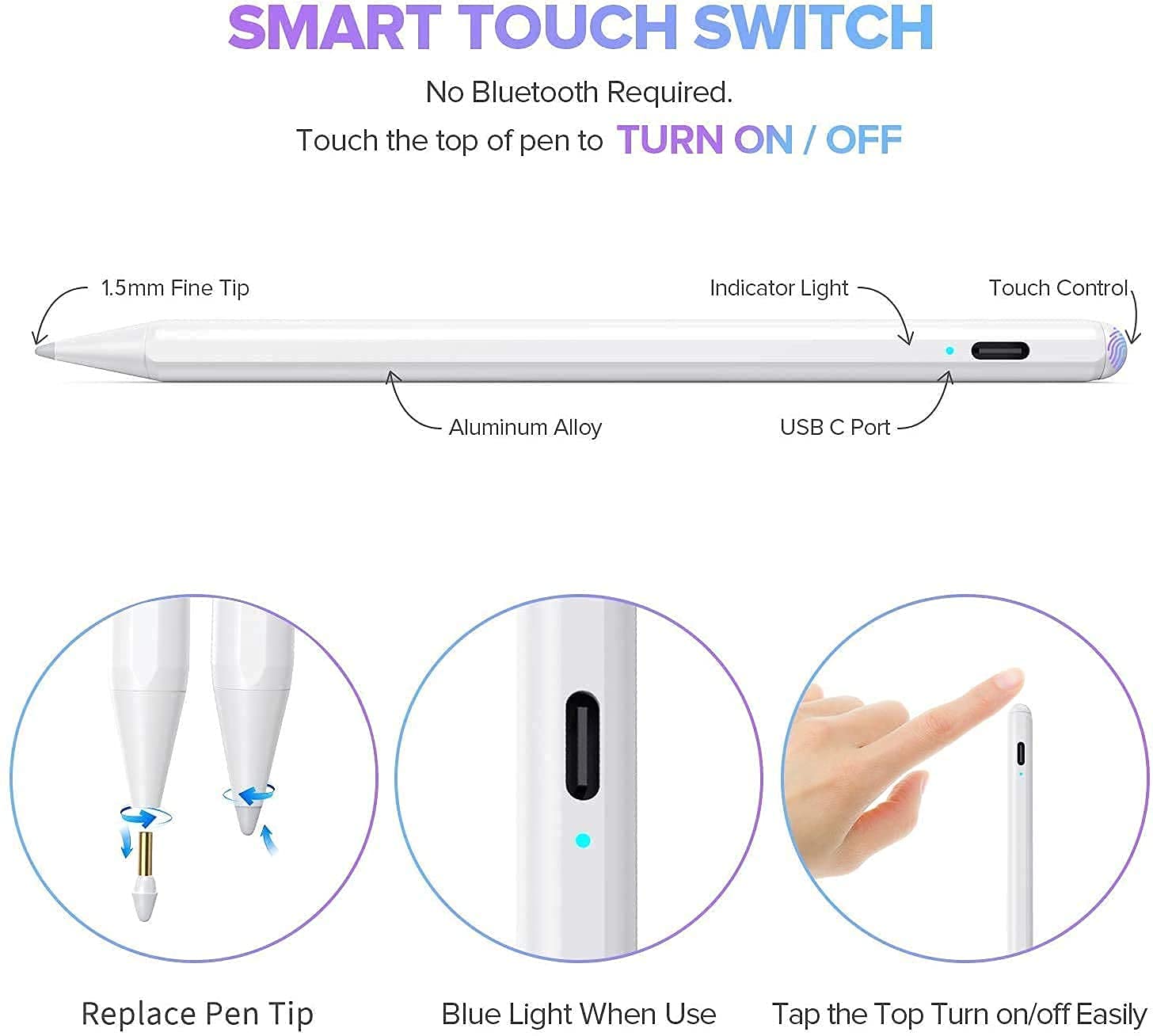 Stylus Pen for iPad with Palm Rejection, SHINGO Active Pencil Compatible with (2018-2020) Apple iPad Pro (11/12.9 Inch),iPad Air 3rd/4th Gen,iPad 6/7/8th Gen,iPad Mini 5th Gen for Precise/Drawing