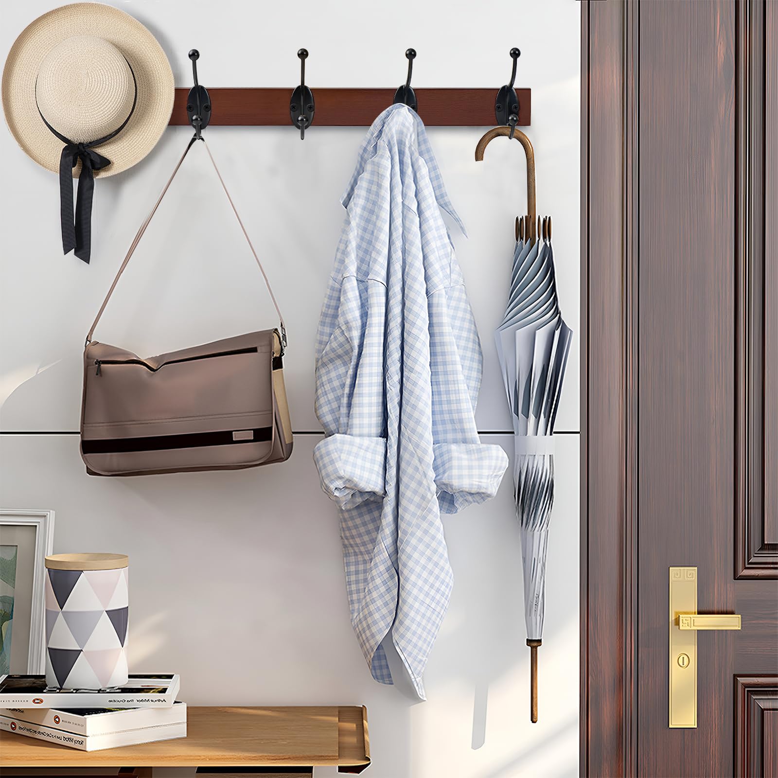 Zhithink Coat Hooks for Wall, Wall Mounted Coat Rack, Coat Hooks Wall Mount, 5 Hooks for Jacket Coat Hat, Pre-Assembled Wall Coat Rack for Entryway Bathroom Bedroom (1 Pack 17.13'' x 1.37'' x 0.59'')