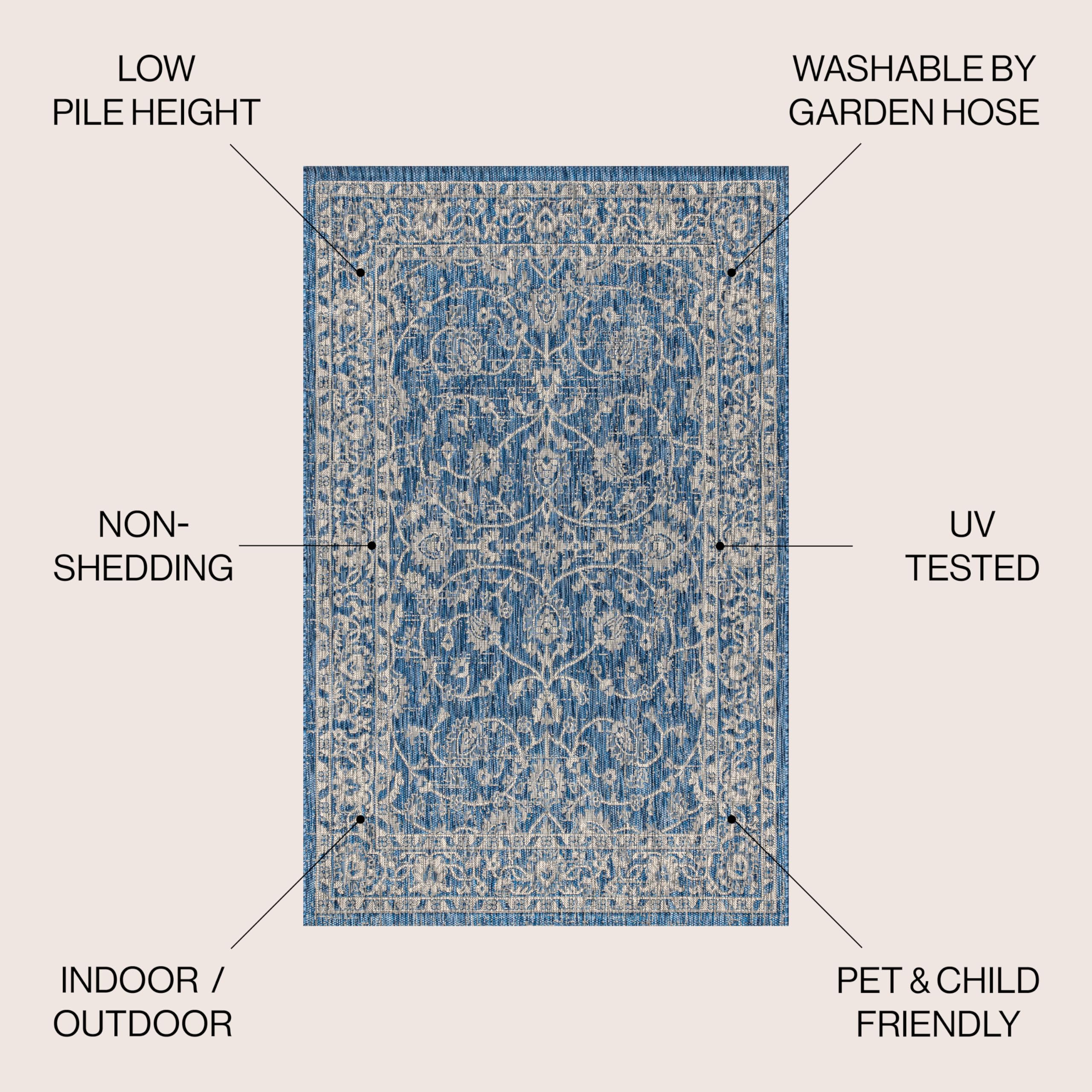 JONATHAN Y SMB103A-8 Palazzo Vine and Border Textured Weave Indoor Outdoor Area-Rug Coastal Bohemian Rustic Glam Easy-Cleaning Bedroom Kitchen Backyard Patio Non Shedding, 8 X 10, Navy/Gray