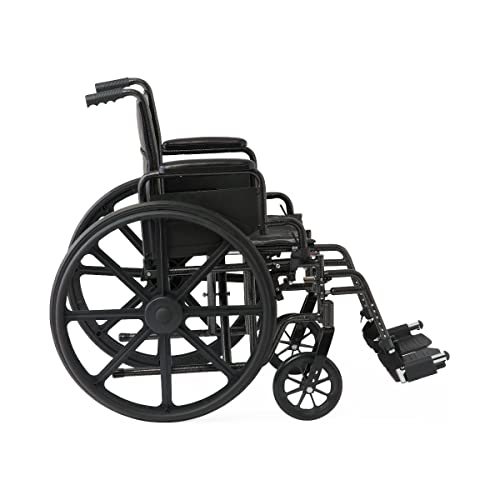 Medline K1 Basic Vinyl Wheelchair with Swing-Back Desk-Length Arms and Swing-Away Footrests, 18-Inch Wide Seat