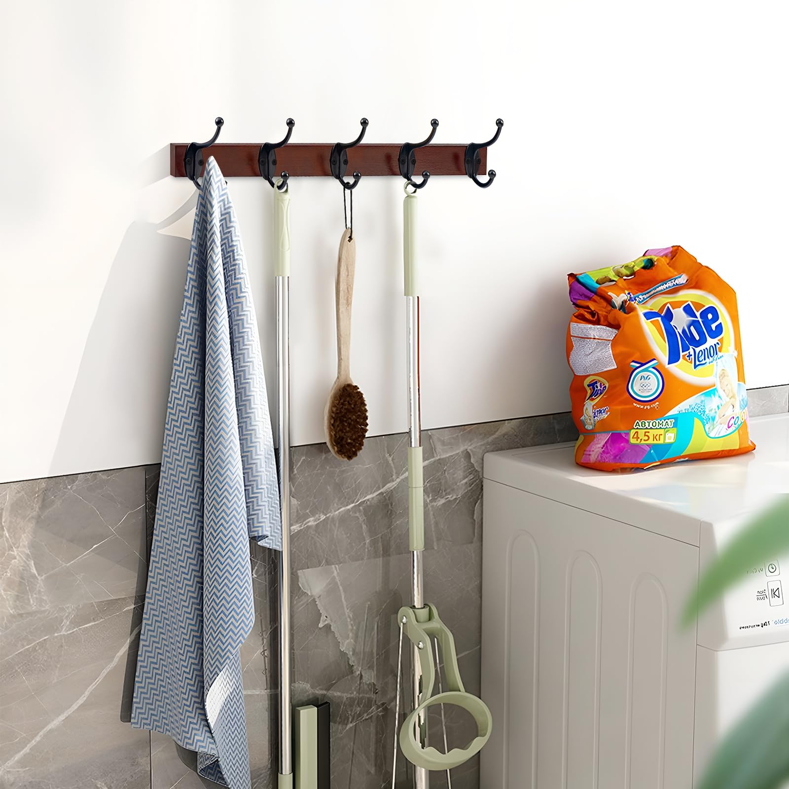 Zhithink Coat Hooks for Wall, Wall Mounted Coat Rack, Coat Hooks Wall Mount, 5 Hooks for Jacket Coat Hat, Pre-Assembled Wall Coat Rack for Entryway Bathroom Bedroom (1 Pack 17.13'' x 1.37'' x 0.59'')