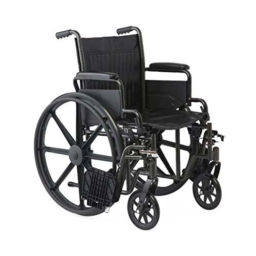 Medline K1 Basic Vinyl Wheelchair with Swing-Back Desk-Length Arms and Swing-Away Footrests, 18-Inch Wide Seat
