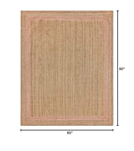 Well Woven Larkspur Border Pattern Contemporary Blush & Natural Color Hand-Braided Basket Weave Jute 5' X 7'6" Area Rug