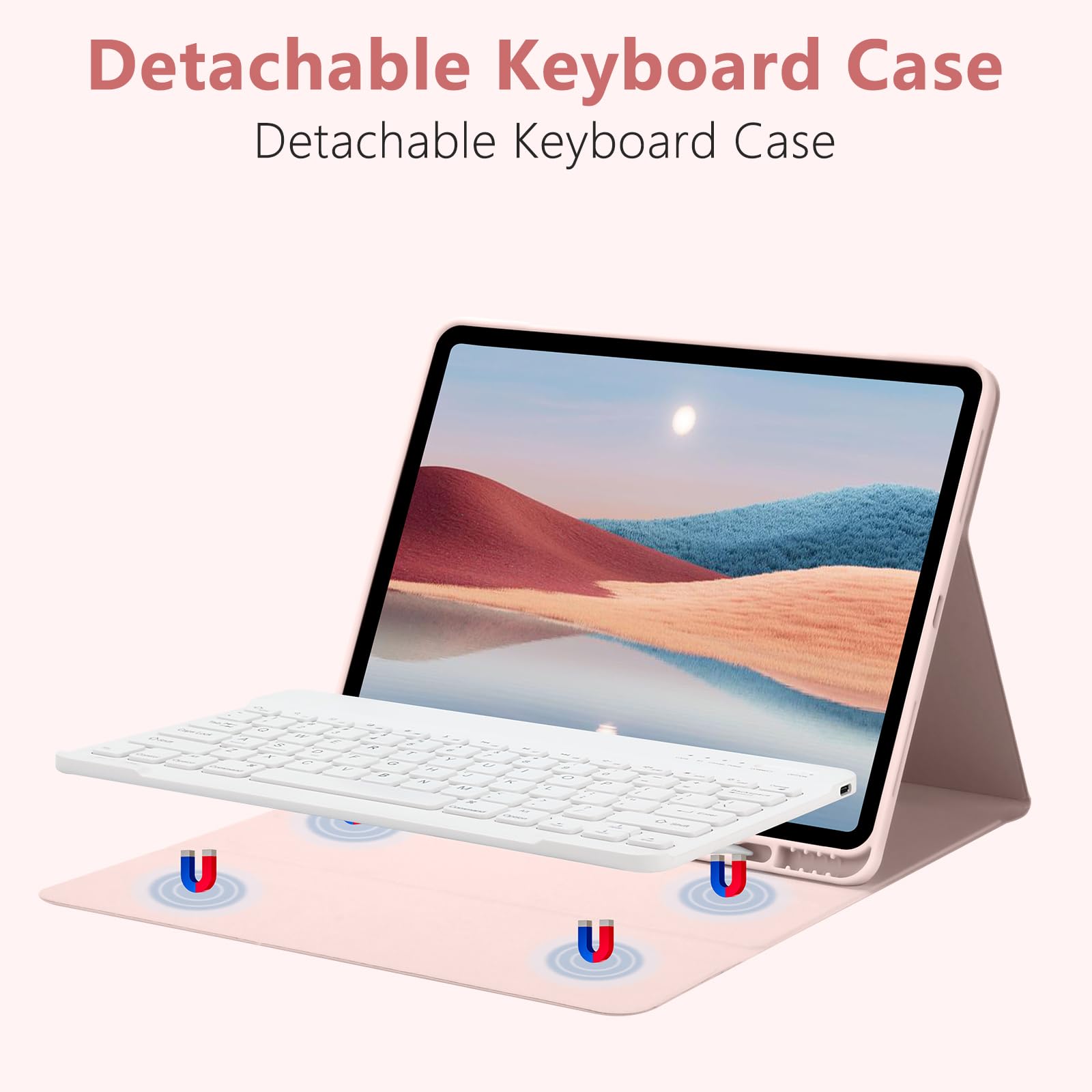 TQQ for iPad Air 13-inch (M2) 2024 & Pro 12.9 inch 2022 Case with Keyboard, Keyboard case for 12.9-inch iPad Pro 6th/5th Generation - with Pencil Holder for New iPad Air 13-inch/iPad Pro 12.9 (Pink)