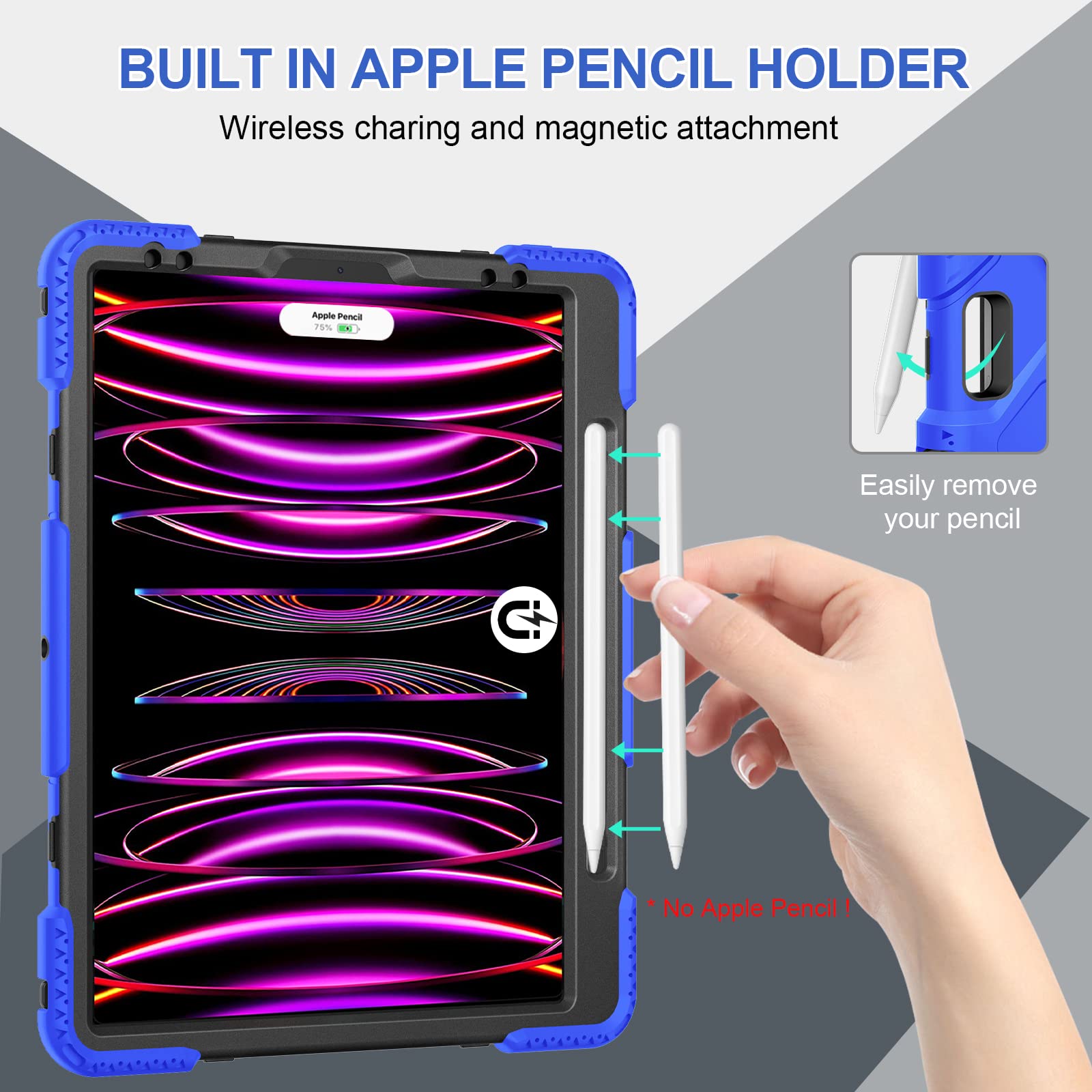 SUPFIVES Case for iPad Pro 12.9 Inch 2022: Upgraded Military Grade Shockproof Full Body Protective Cover with Stand-Pencil Holder-Shoulder Strap for iPad Pro 12.9 6th/5th Generation - Blue