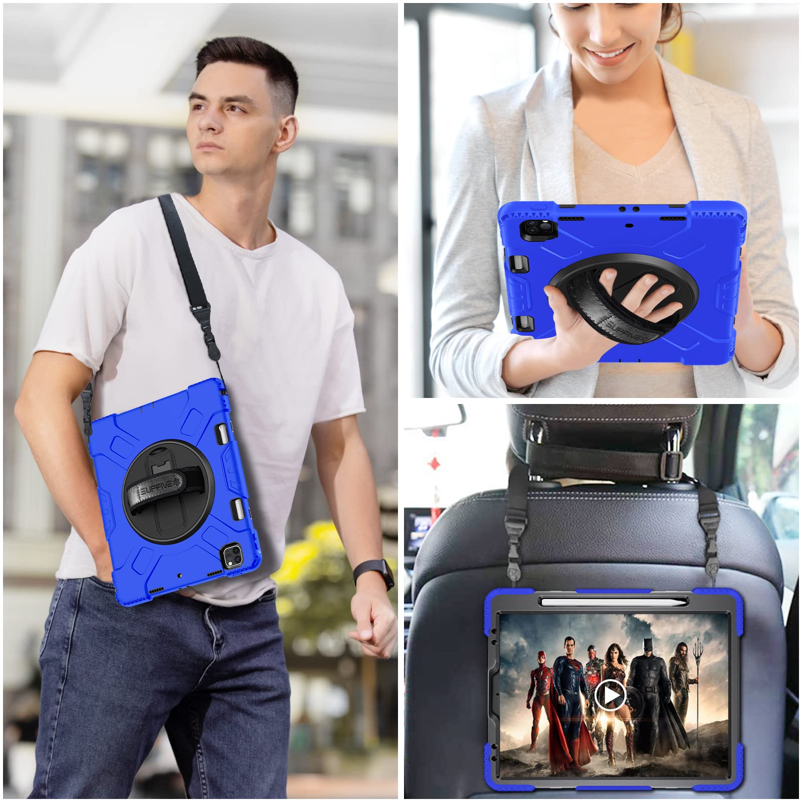 SUPFIVES Case for iPad Pro 12.9 Inch 2022: Upgraded Military Grade Shockproof Full Body Protective Cover with Stand-Pencil Holder-Shoulder Strap for iPad Pro 12.9 6th/5th Generation - Blue