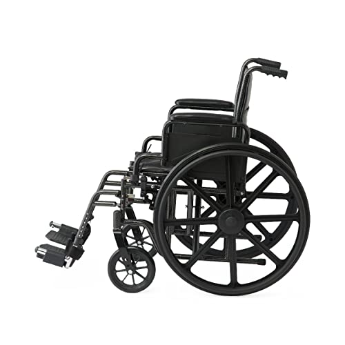 Medline K1 Basic Vinyl Wheelchair with Swing-Back Desk-Length Arms and Swing-Away Footrests, 18-Inch Wide Seat