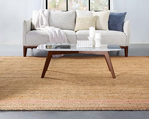 Well Woven Larkspur Border Pattern Contemporary Blush & Natural Color Hand-Braided Basket Weave Jute 5' X 7'6" Area Rug