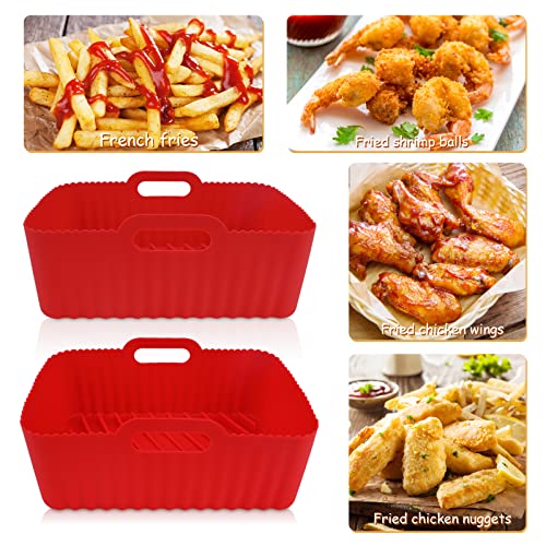 WMKGG Silicone Air Fryer Liners, 2 Pcs Reusable Rectangular Air Fryer Silicone Pot for Ninja Foodi DZ201/DZ401 Dualzone 6QT Pot and Above, (8.3x5.3'' Red)