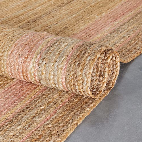 Well Woven Larkspur Border Pattern Contemporary Blush & Natural Color Hand-Braided Basket Weave Jute 5' X 7'6" Area Rug