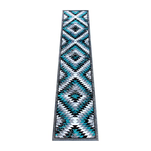Flash Furniture Teagan Collection Southwestern Style Area Rug - Olefin Turquoise Accent Rug - 2' x 11' - Jute Backing - Entryway, Living Room, Bedroom