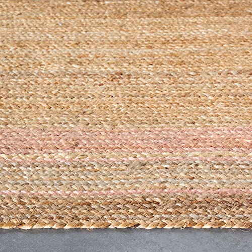 Well Woven Larkspur Border Pattern Contemporary Blush & Natural Color Hand-Braided Basket Weave Jute 5' X 7'6" Area Rug