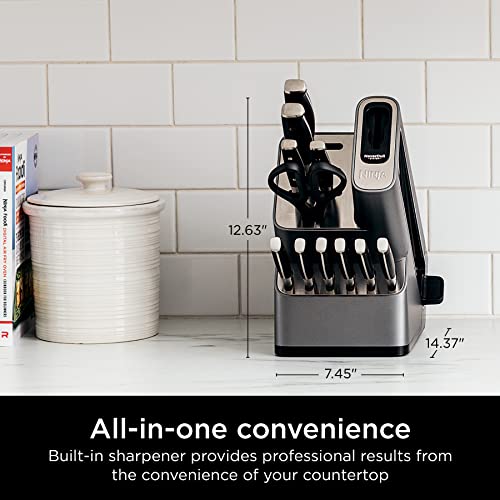 Ninja K32012 Foodi NeverDull Premium Knife System, 12 Piece Knife Block Set with Built-in Sharpener, German Stainless Steel Knives, Black