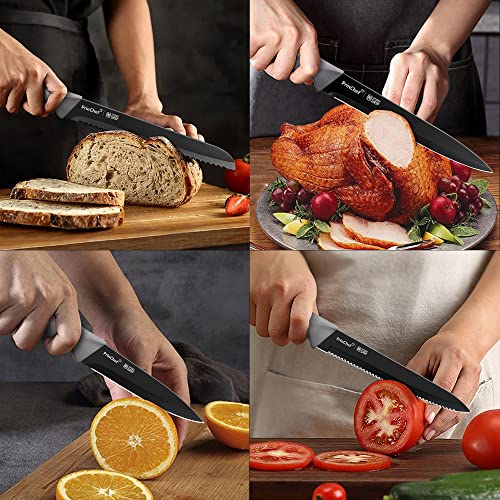 PrinChef Knife Set, 19 Pcs Rust Proof Knives Set for Kitchen, with Acrylic Stand, Sharpener, Scissors and Peeler, Stainless Steel knife sets with Black Coating, Nonstick and No Scratch