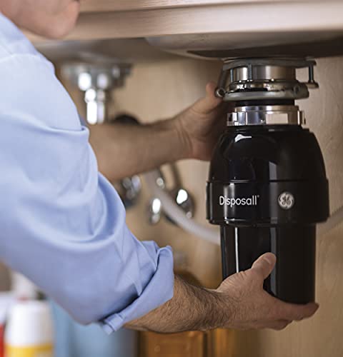 GE Continuous Feed Garbage Disposal, 1/2 Horsepower, Good for Grinding: Beans, Potatoes, Peels, and Cooked Meat, Easy Install Kit and Power Cord Included, Recommended for 2-4 Person Homes