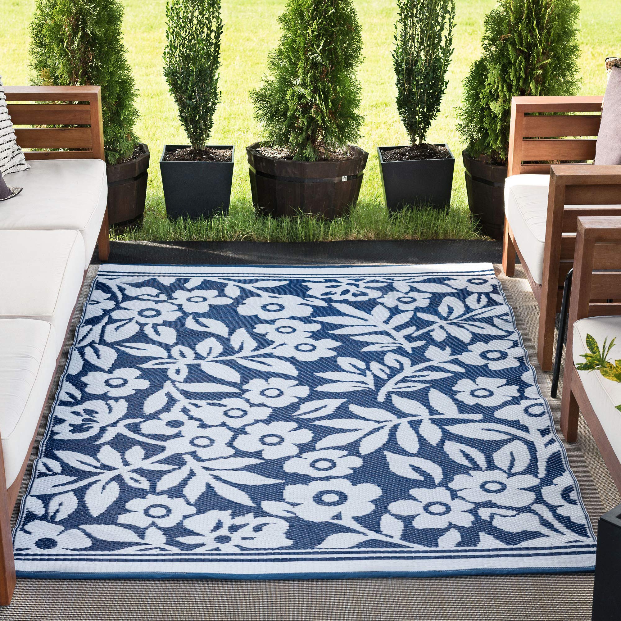 Reversible Plastic Straw, Water Resistant Outdoor Rug 6x9 for Patio, Deck, Porch, Camping, RV | Fade Resistant Outside Area Rugs for Patios | Size 5'11'' x 8'10''