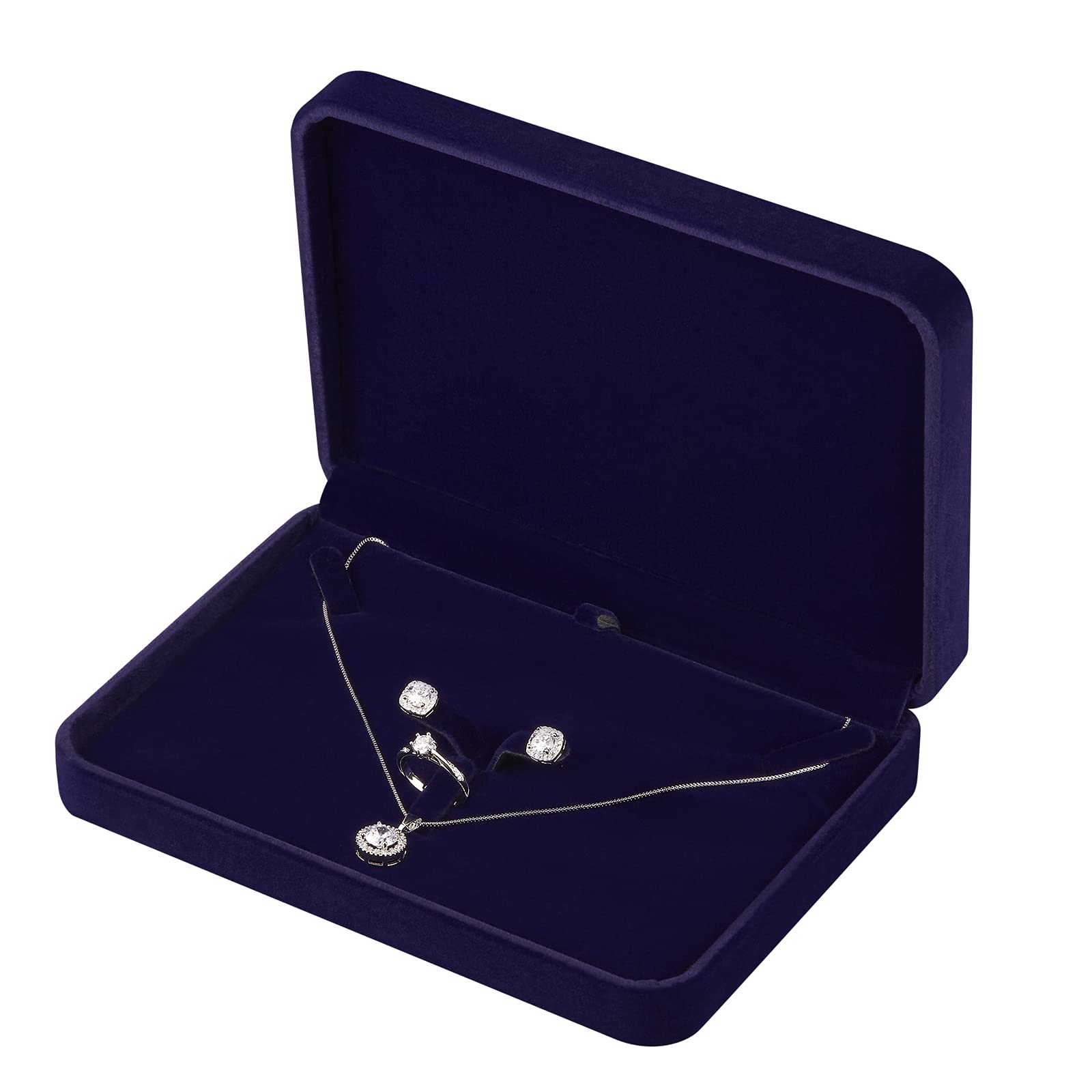 LETURE Large Velvet Jewelry Set Box, Big Necklace and Ring Earring Pendant Gift Box, Pearl Necklace/Chunky Necklace Jewelry Storage Case (Blue)