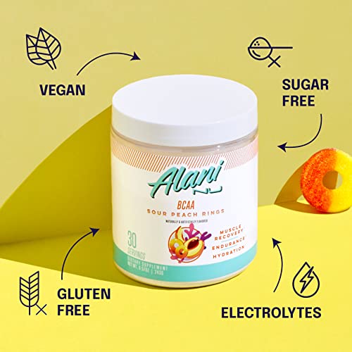 Alani Nu BCAA Branched Chain Essential Amino Acids Supplement Powder, Muscle Recovery Vitamins for Post-Workout, Sour Peach Rings, 30 Servings