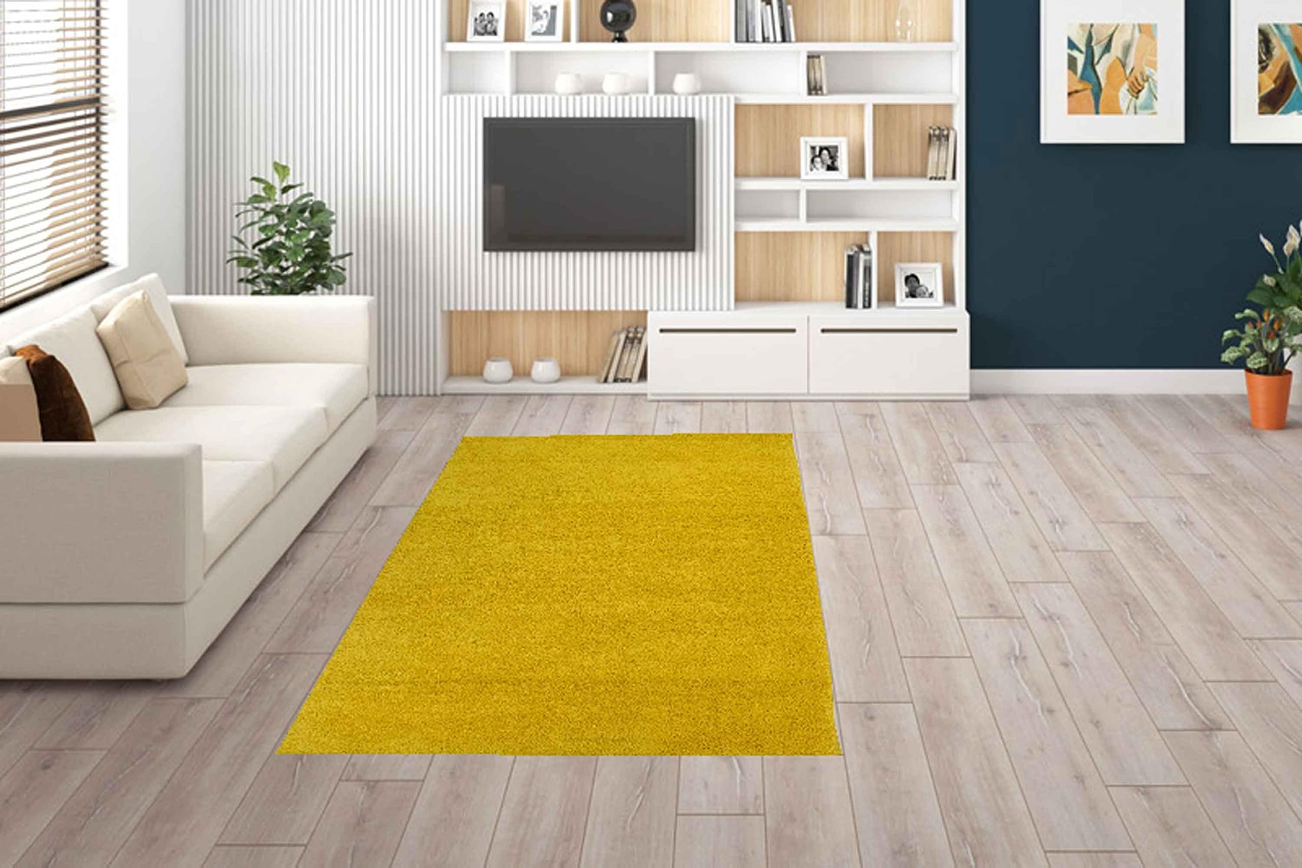 SOHO Shaggy Collection Solid Color Shag Area Rug Rugs 7 Color Options (Yellow, 8 x 10)
