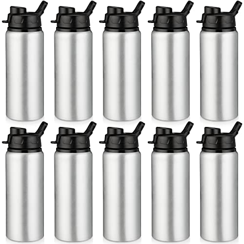 10 Pieces Aluminum Water Bottle 20 oz Leak Proof Aluminum Reusable Bottles Lightweight Portable Sports Water Bottle Bike Water Bottles Snap Lid Metal Water Bottle for Travel (Silver)