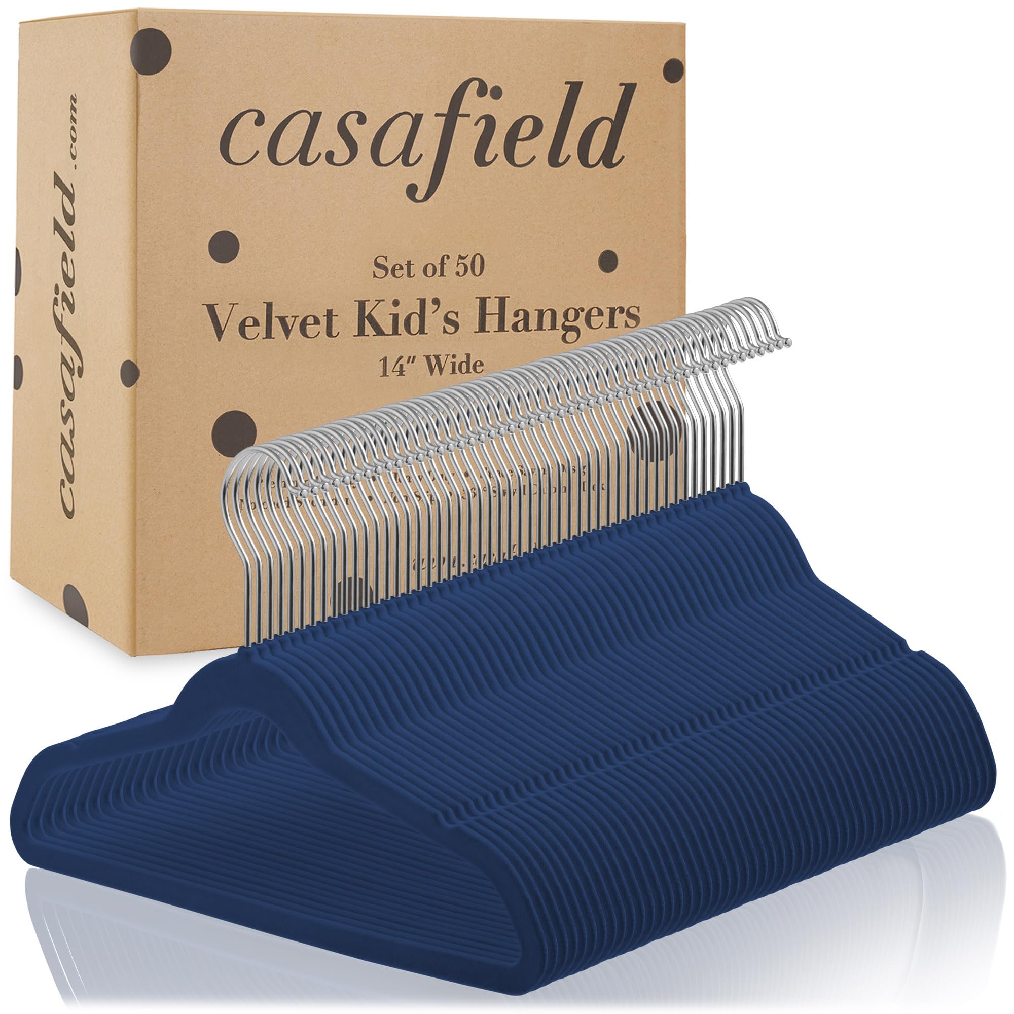 Casafield 50 Velvet Kid's Hangers - 14" Size for Children's Clothes - Royal Blue