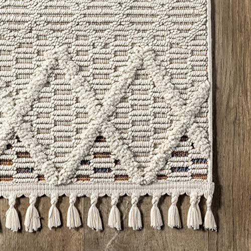 nuLOOM Elena Moroccan Lattice High/Low Tasseled Area Rug, 8x11, Beige