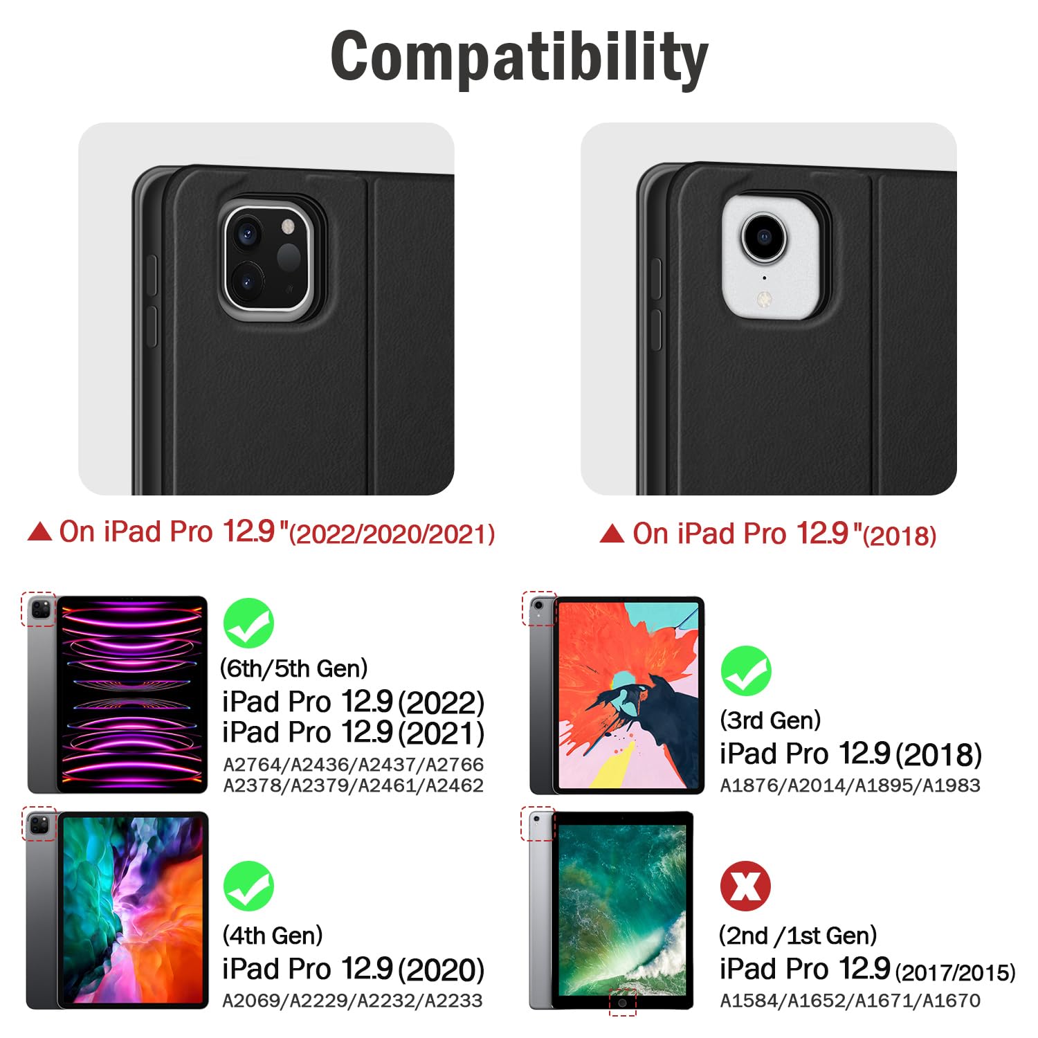 Antbox Case for iPad Pro 12.9'' 6th Generation (2022) 5th/4th/3rd Generation (2021/2020/2018), Built-in Pencil Holder Auto Sleep/Wake Function PU Leather Smart Cover (Black)