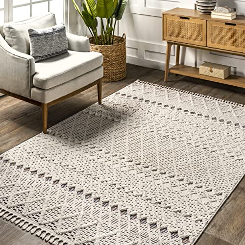 nuLOOM Elena Moroccan Lattice High/Low Tasseled Area Rug, 8x11, Beige