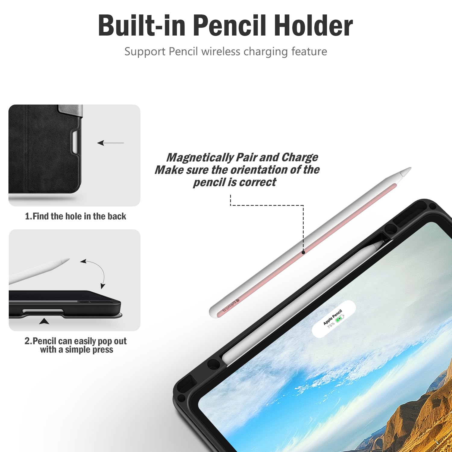 Antbox Case for iPad Pro 12.9'' 6th Generation (2022) 5th/4th/3rd Generation (2021/2020/2018), Built-in Pencil Holder Auto Sleep/Wake Function PU Leather Smart Cover (Black)