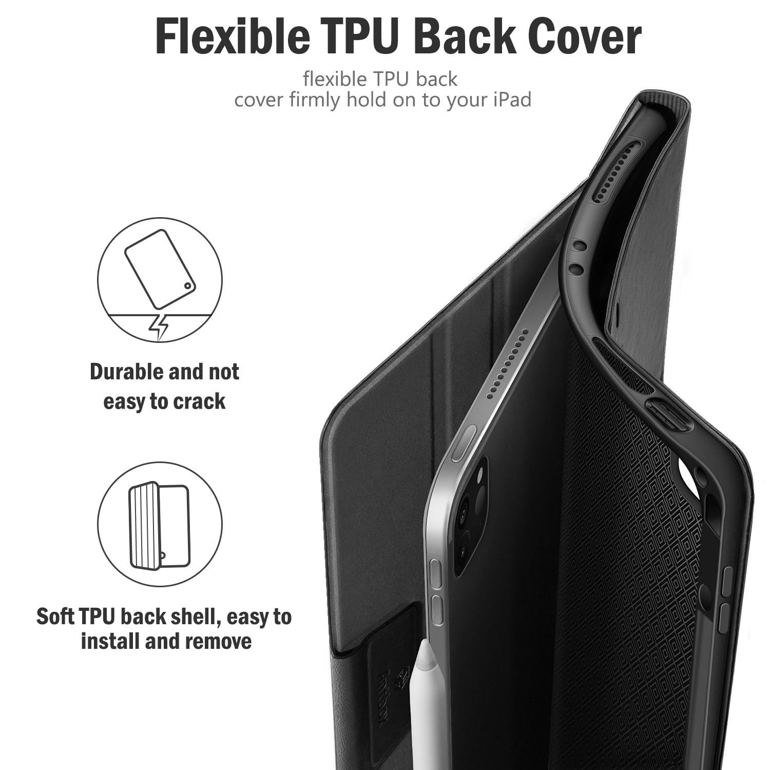 Antbox Case for iPad Pro 12.9'' 6th Generation (2022) 5th/4th/3rd Generation (2021/2020/2018), Built-in Pencil Holder Auto Sleep/Wake Function PU Leather Smart Cover (Black)