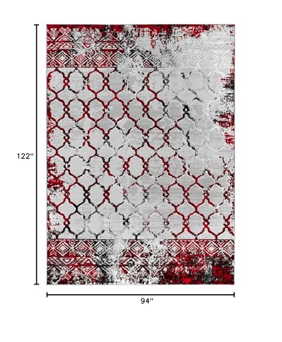 GLORY RUGS Modern Abstract Trellis Area Rug 8x10 Red Black Large Rugs for Home Office Bedroom and Living Room