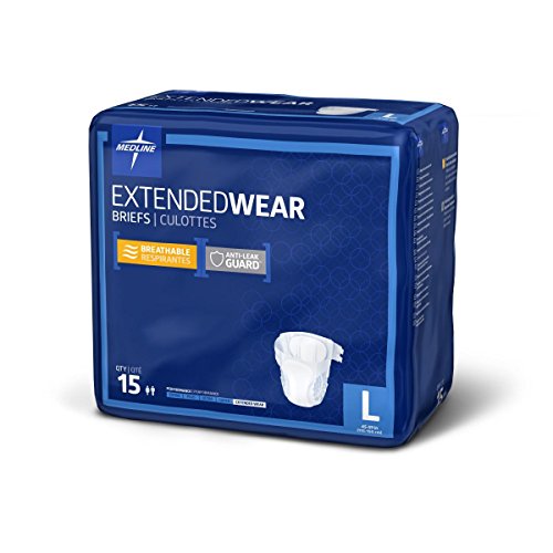 Medline Extended Wear Overnight Adult Briefs with Tabs, Maximum Absorbency Adult Diapers, Large (60 Count)