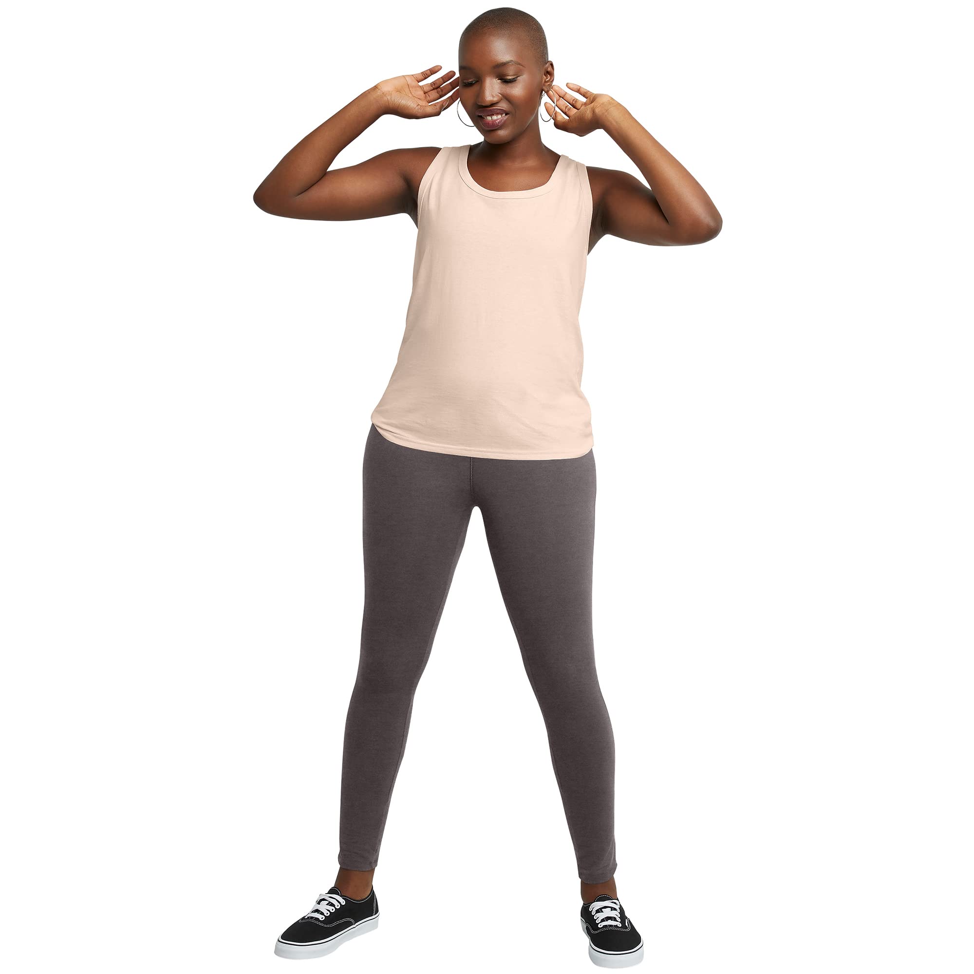 Hanes Women's Stretch Jersey Legging, Charcoal Heather, Small