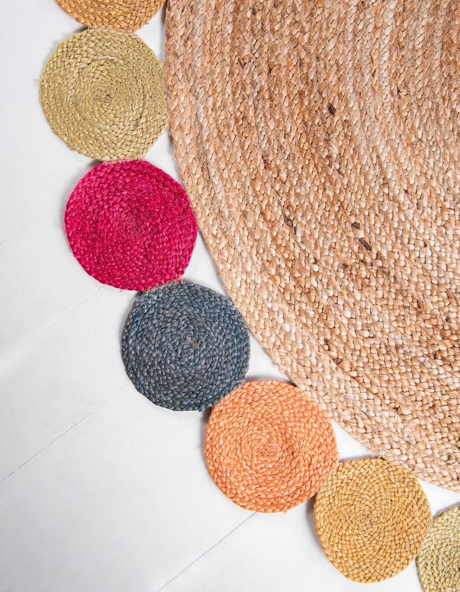 Unique Loom Braided Jute Collection Classic Quality Made Hand Woven Area Rug, 3' 3" x 3' 3", Natural/Orange