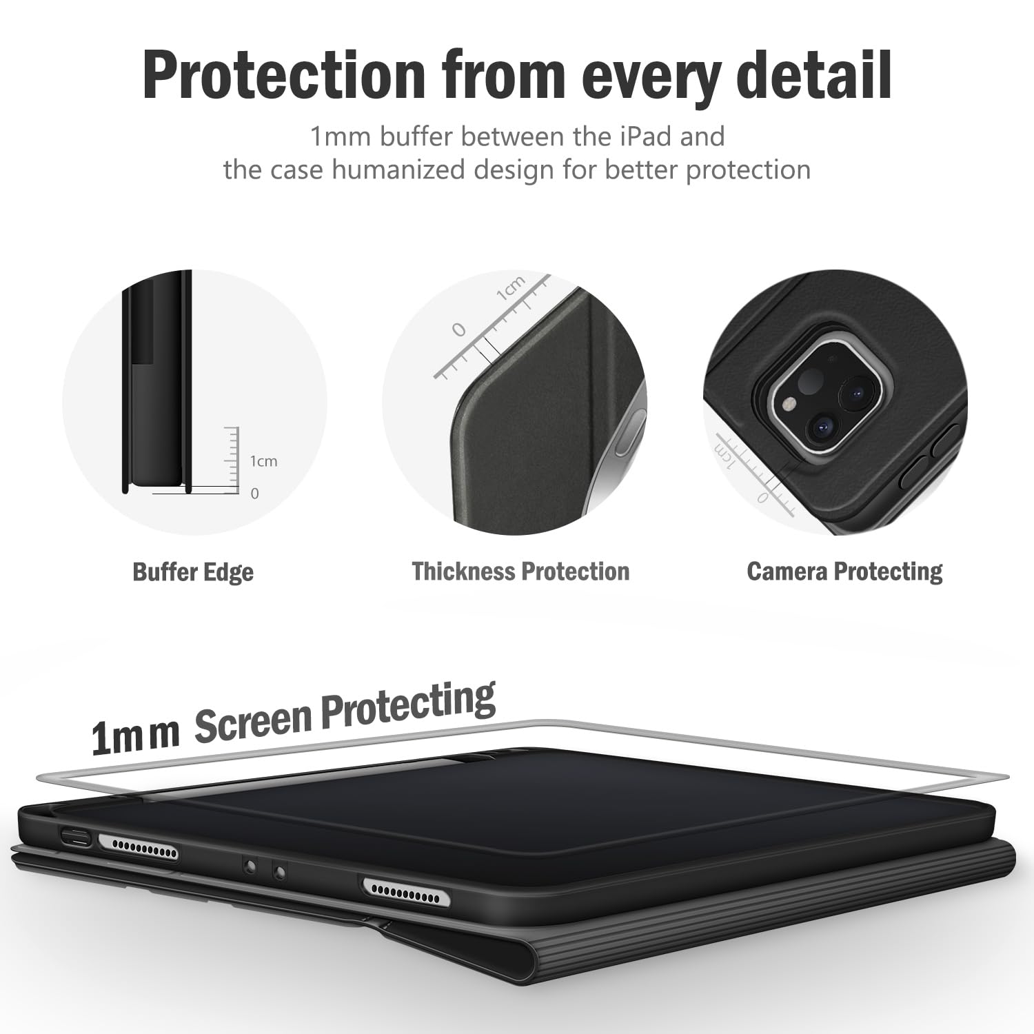 Antbox Case for iPad Pro 12.9'' 6th Generation (2022) 5th/4th/3rd Generation (2021/2020/2018), Built-in Pencil Holder Auto Sleep/Wake Function PU Leather Smart Cover (Black)