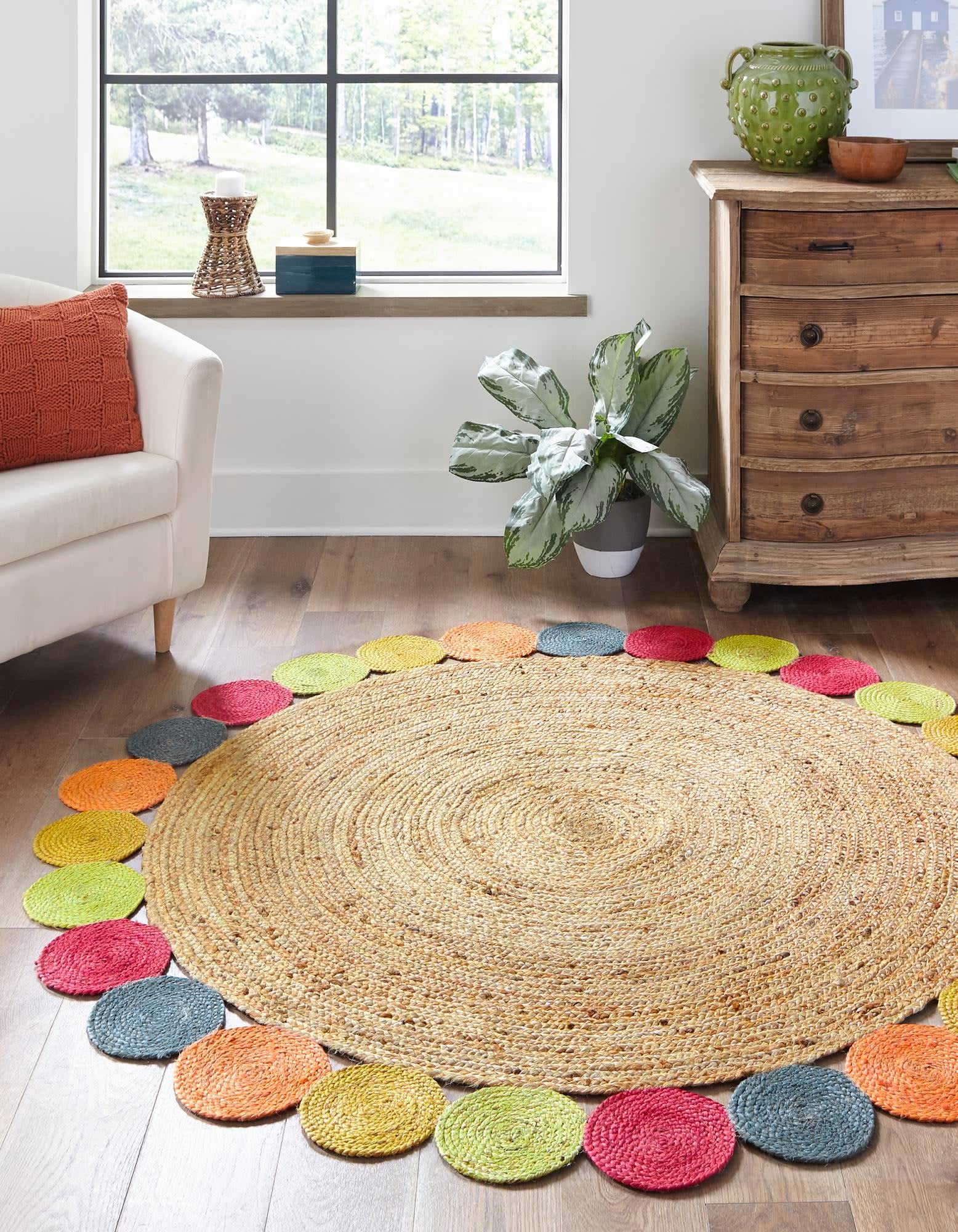 Unique Loom Braided Jute Collection Classic Quality Made Hand Woven Area Rug, 3' 3" x 3' 3", Natural/Orange